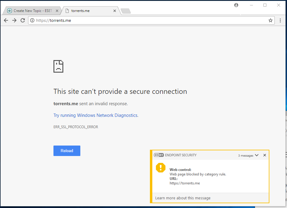 Web Control and https error before Website Blocked - ESET Endpoint ...