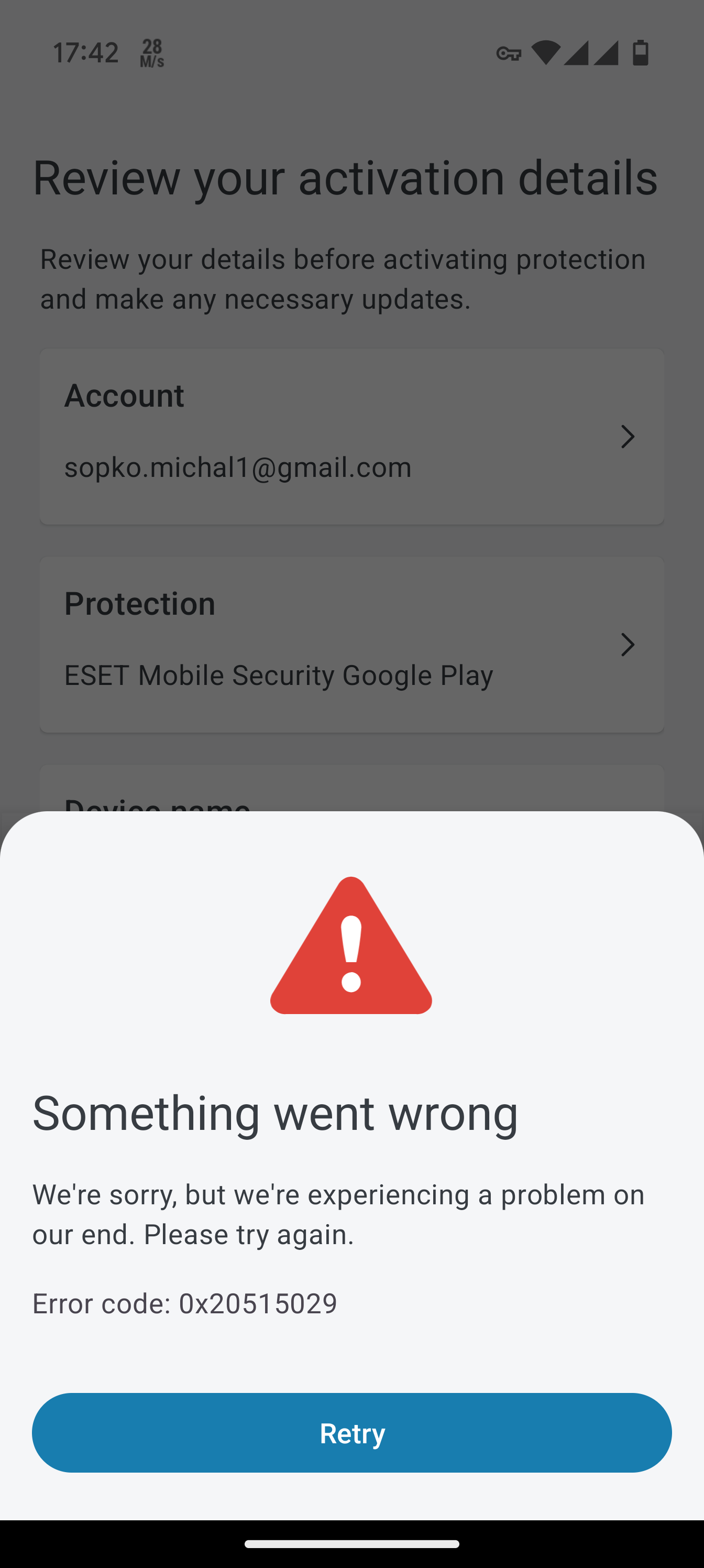 Error 0x20515029 - ESET Products for Mobile Devices - ESET Security Forum