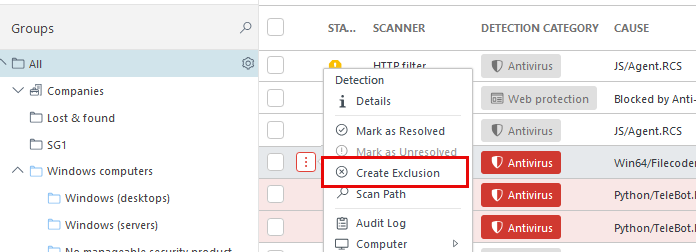 Windows Client Policy: Detection Engine Exclusions - ESET PROTECT ...