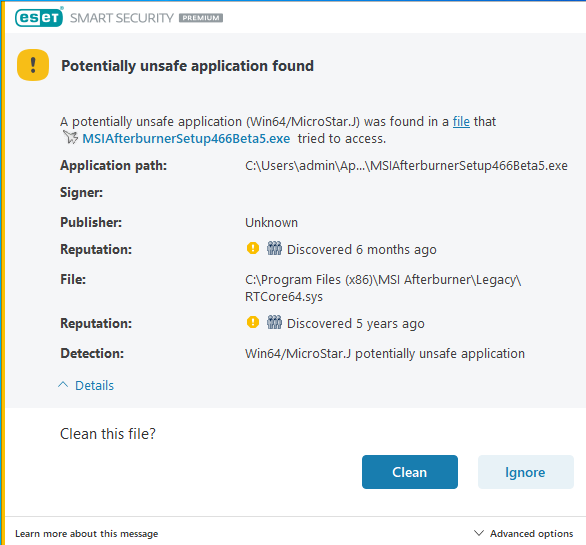 MSI Afterburner driver detection - Malware Finding and Cleaning - ESET ...