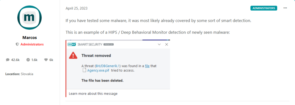 ESET Behavior Heuristic (BH) detect - General Discussion - ESET ...