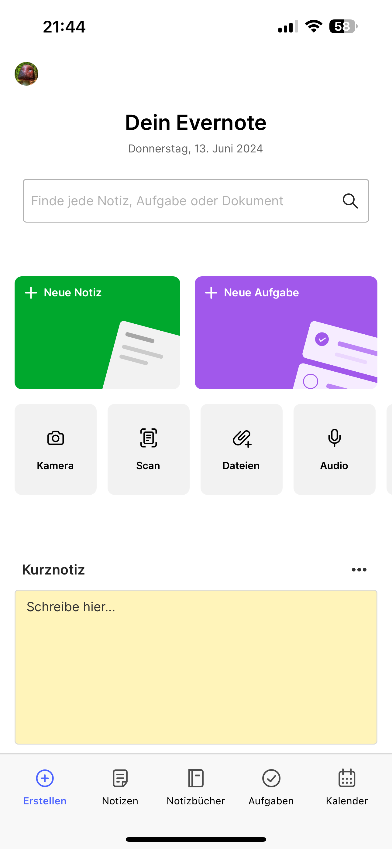 Help please - always goes to Create screen, not Notes - Evernote ...