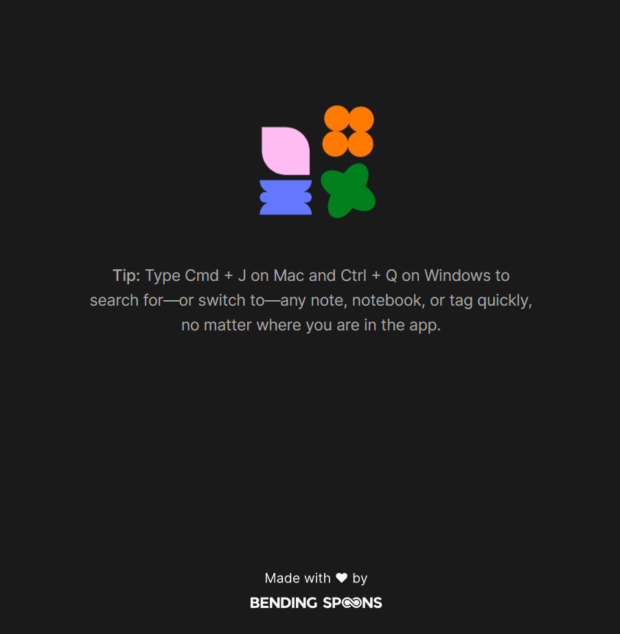 Evernote stuck on Bending Spoon start-up screen - Evernote for Windows ...