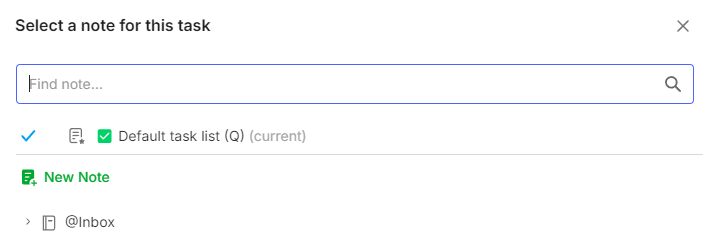 Note stacks do not show up in "Select not for this task" dialog ...