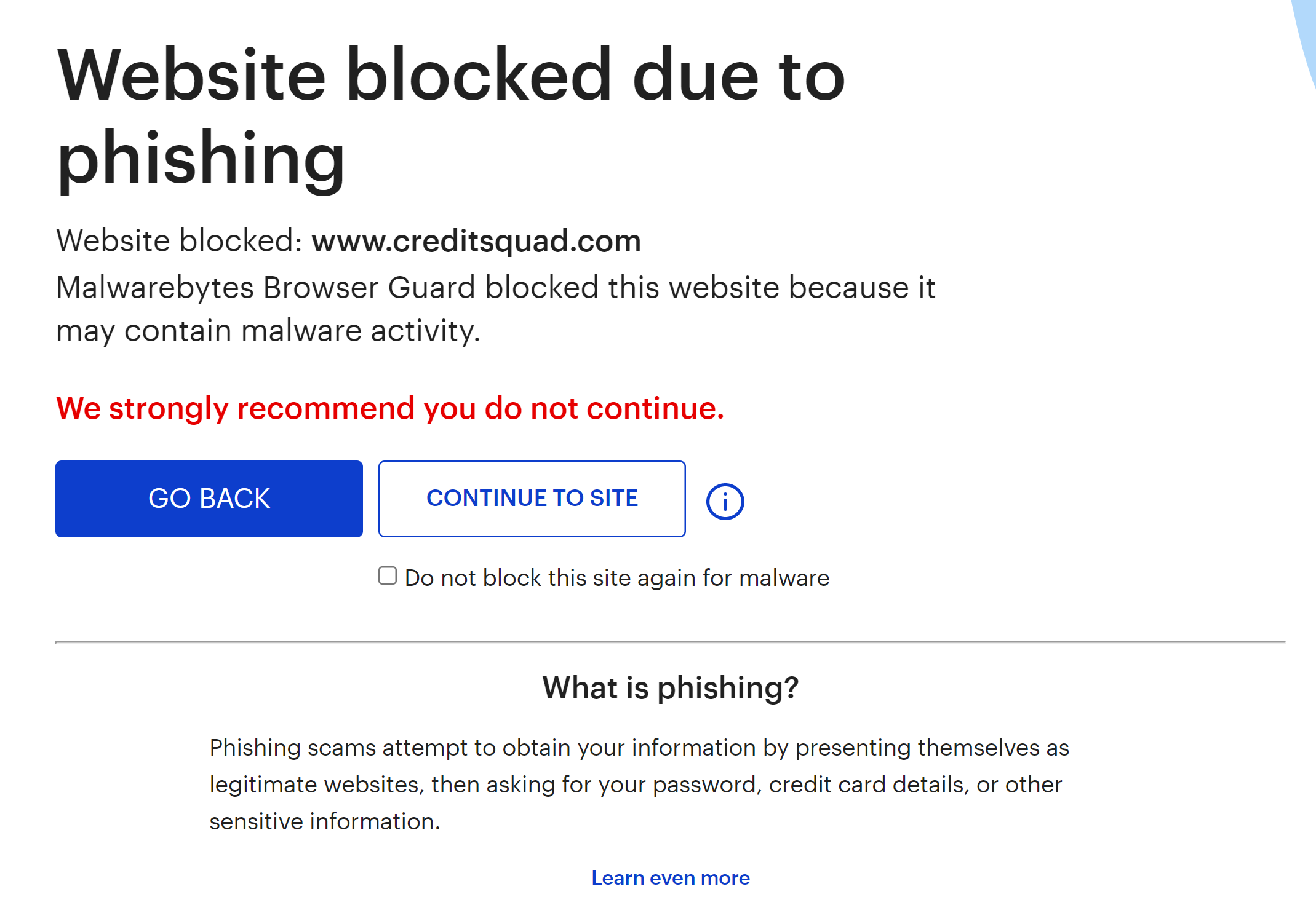 False Positive - Phishing - Website Blocking - Malwarebytes Forums