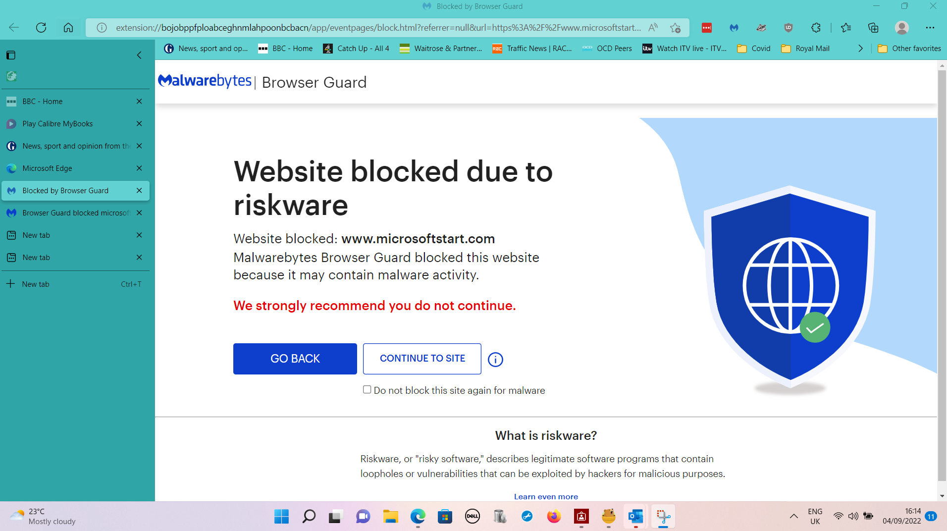 Browser Guard blocked microsoft Edge startpage as Riskware after update ...