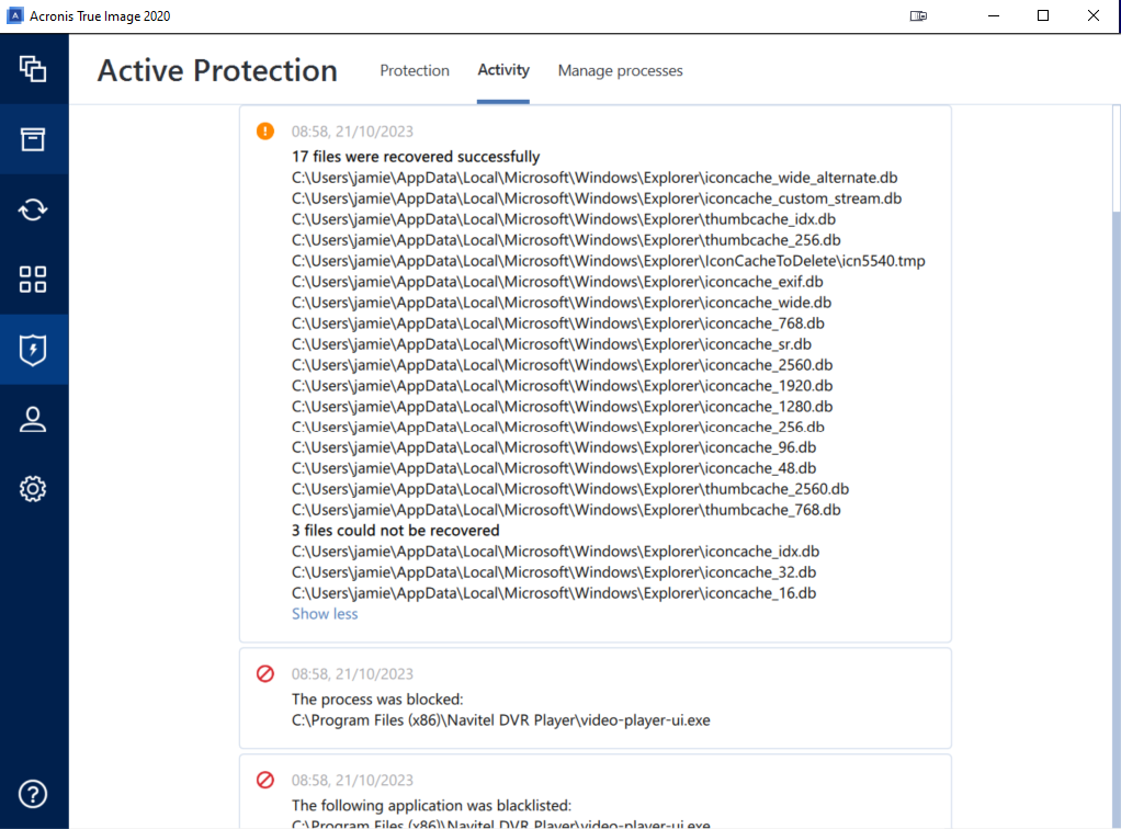 Acronis True Image 2020 reported ransomware - recovered 17/20 files ...