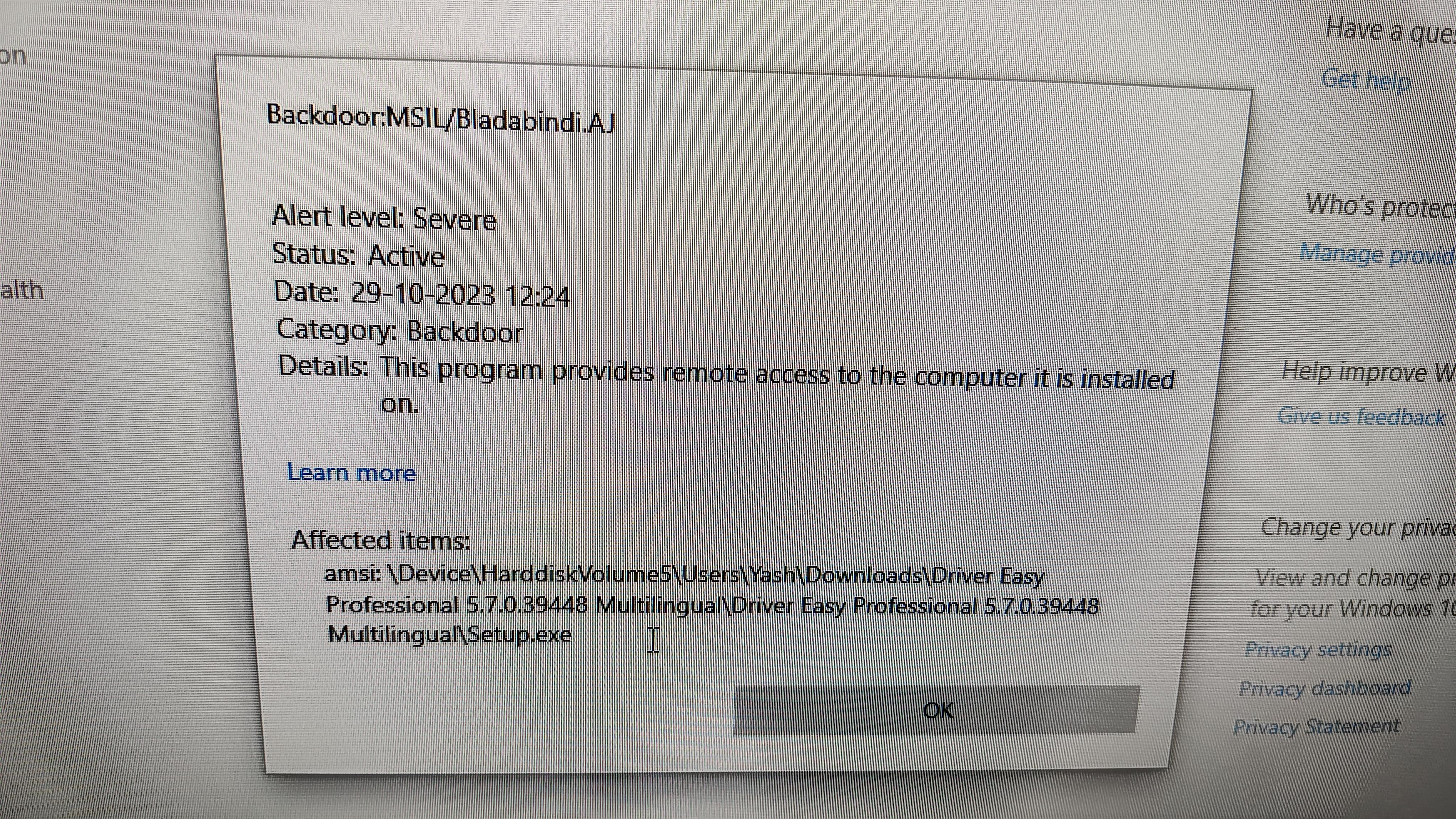Backdoor:MSIL/Bladabindi.AJ is detected by windows defender - Resolved ...