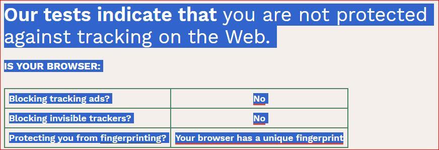EFF’s Cover Your Tracks tool says I'm not protected against tracking ...