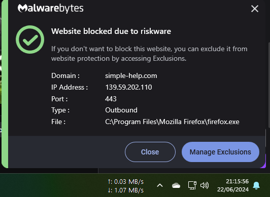 https://simple-help.com/ is being blocked and marked as riskware ...