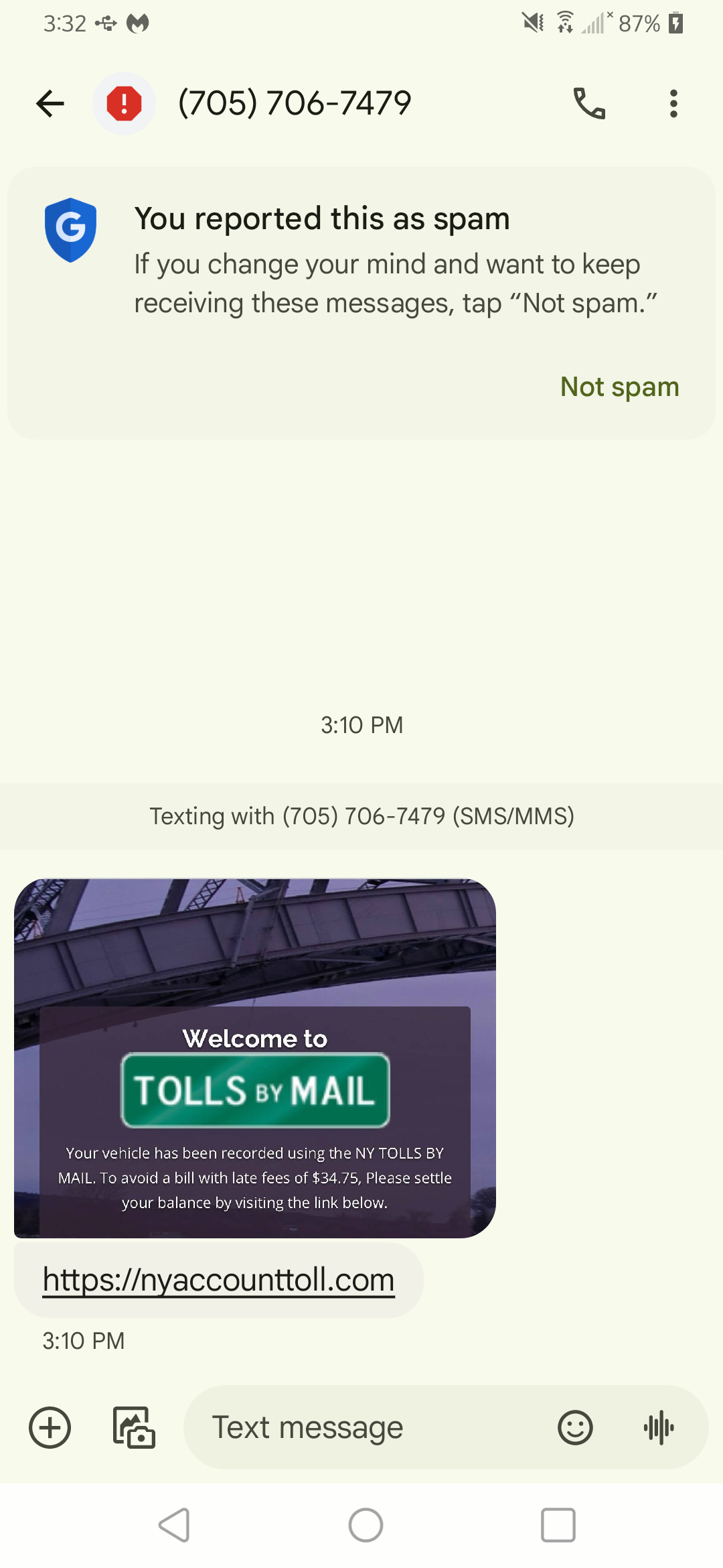 Text Scam~ Tolls By Mail NY - General Chat - Malwarebytes Forums