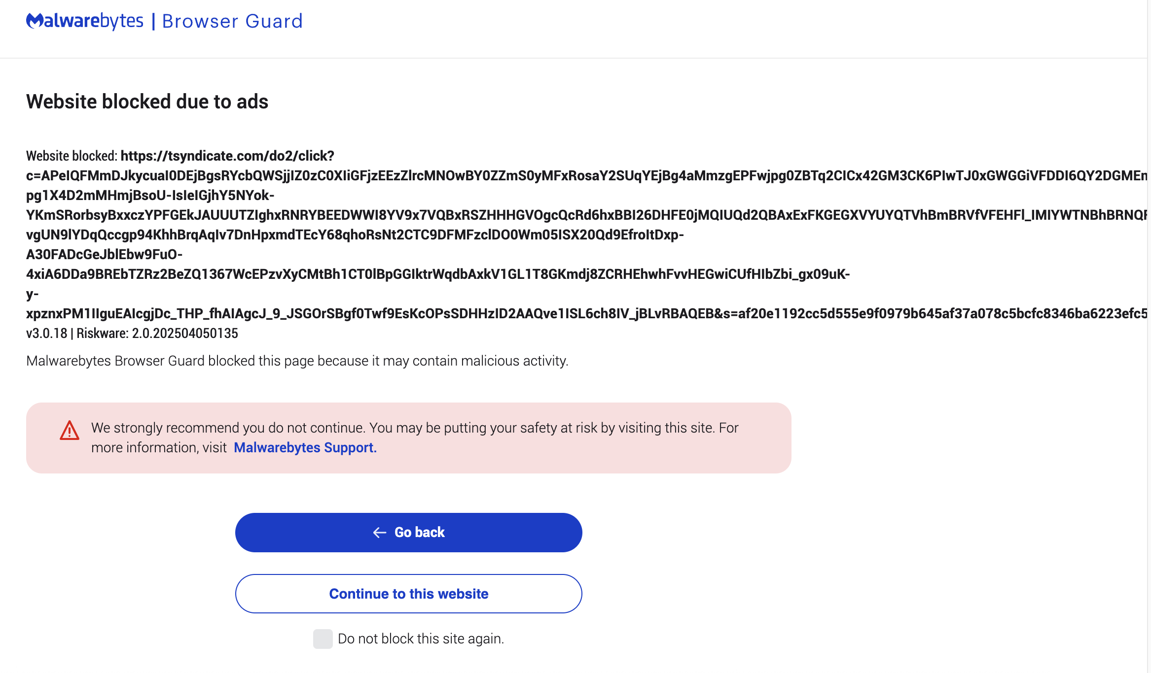 https://tsyndicate.com flagged as Website blocked due to ads - Website ...
