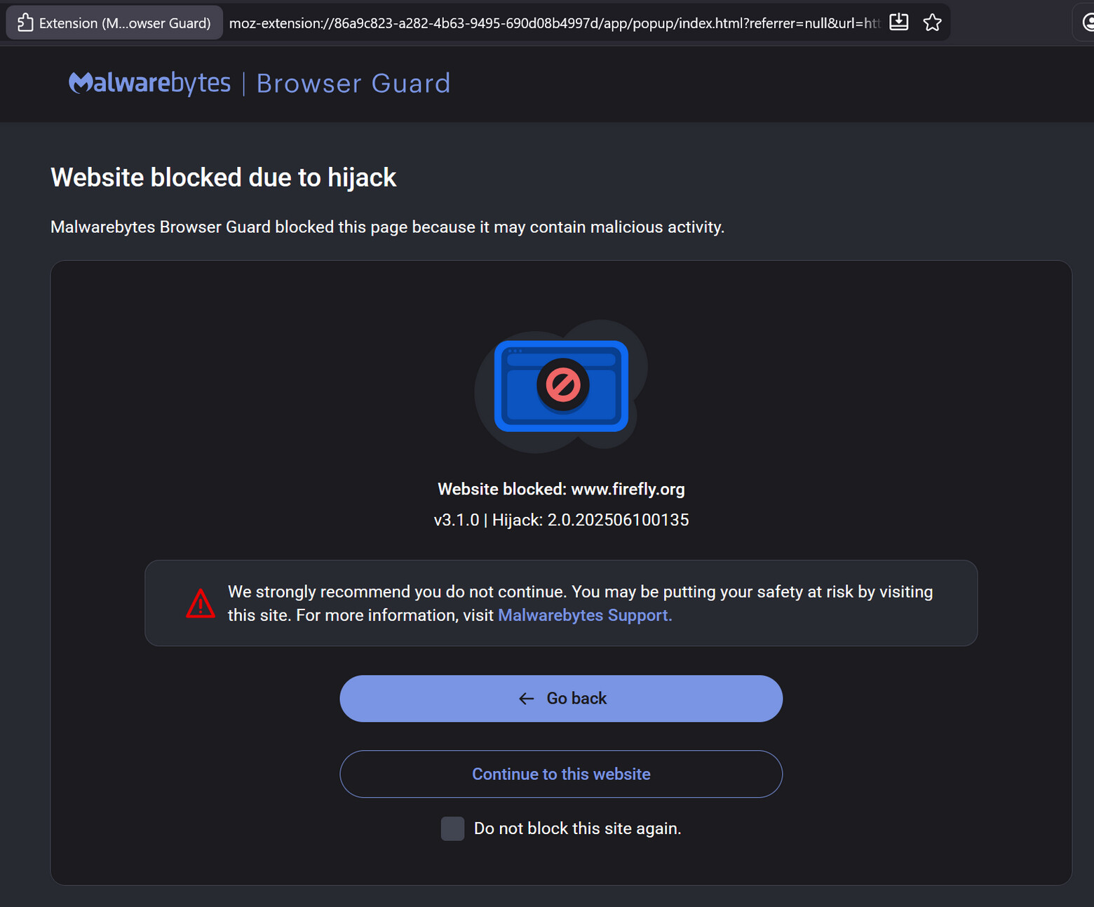 Please remove block to Firefly.org - reported to us from one of your ...