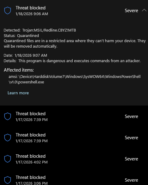 HELP! I have a Trojan:MSIL/Redline.CBYZ!MTB - Resolved Malware Removal ...