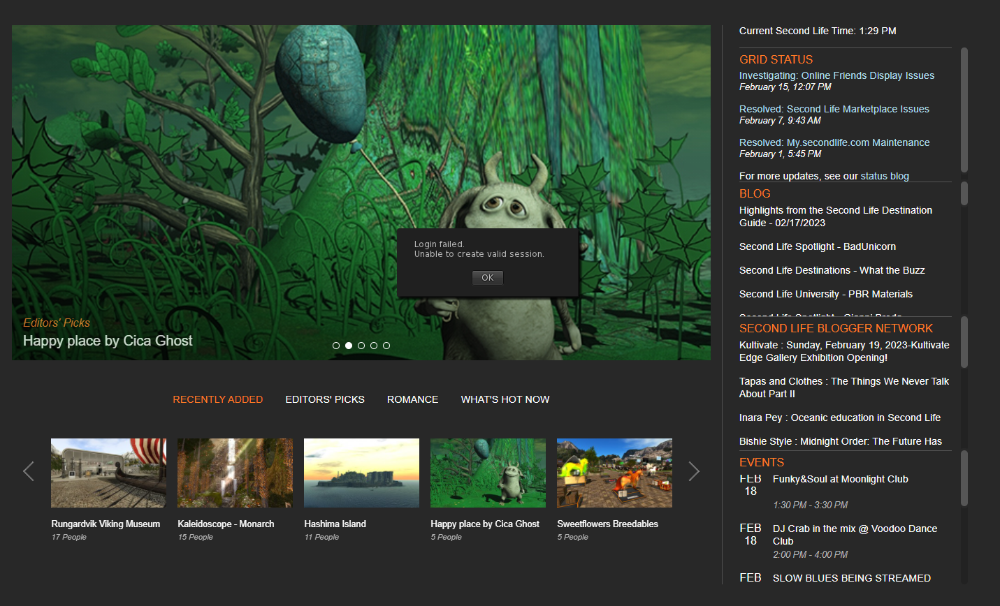 Login failure - Second Life Server - Second Life Community