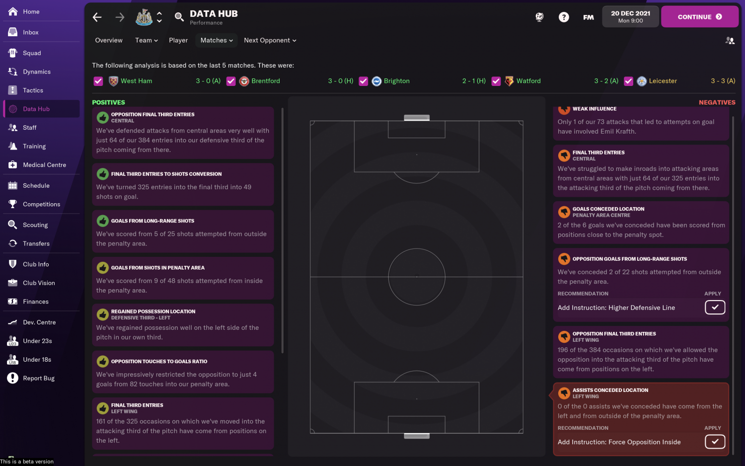 Data Hub - Matches - Last 5 Matches - User Interface