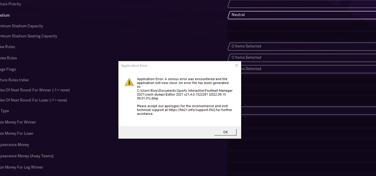 FM21 Pre game editor error - Editors Hideaway - Sports Interactive ...