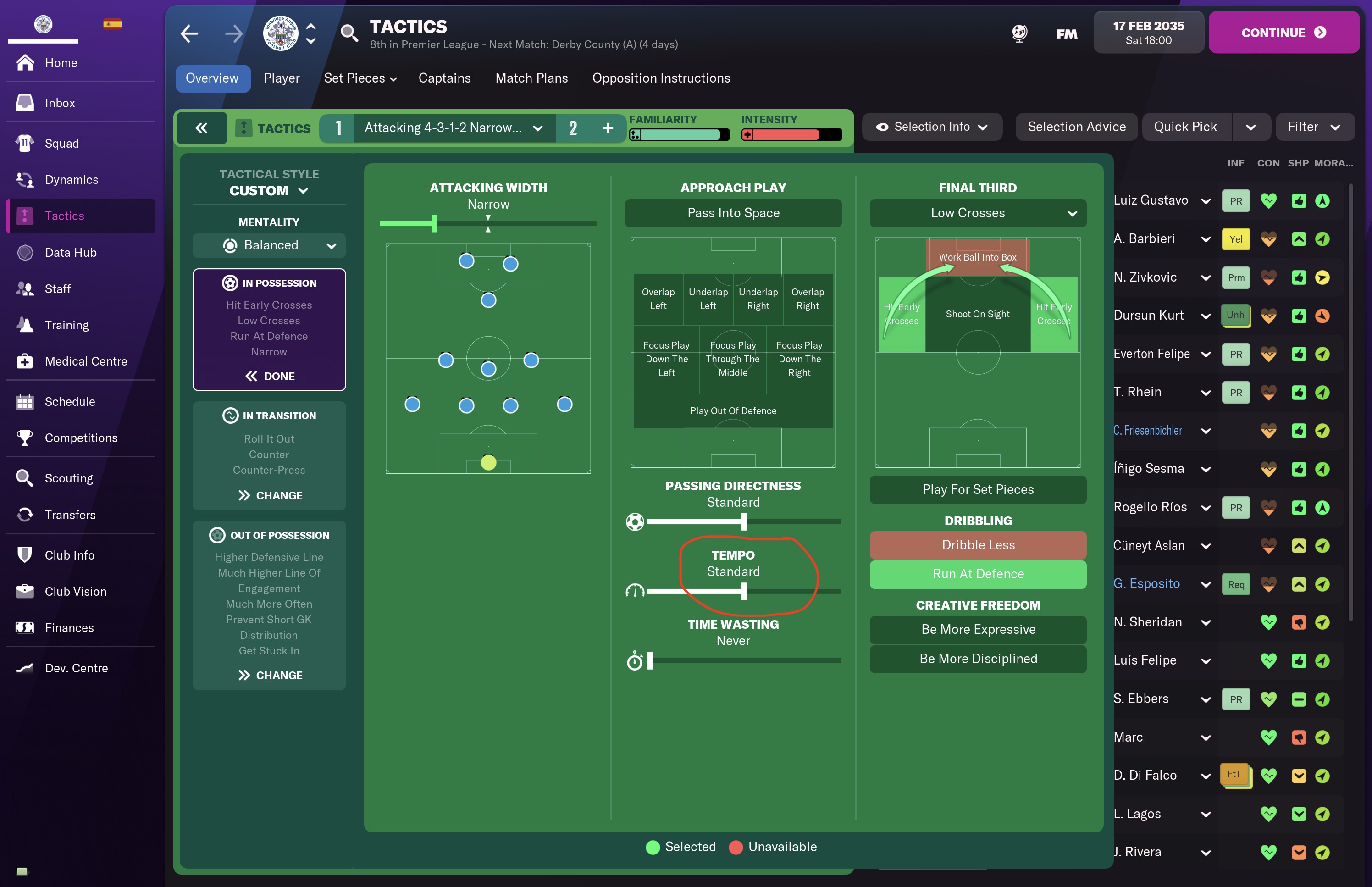 Slightly Higher Tempo in Tactics instead of Standard - Match Engine ...