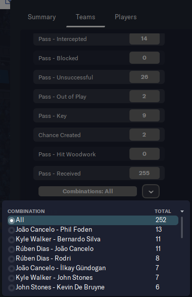 Scrolling pass combinations menu in match analytics - User Interface ...