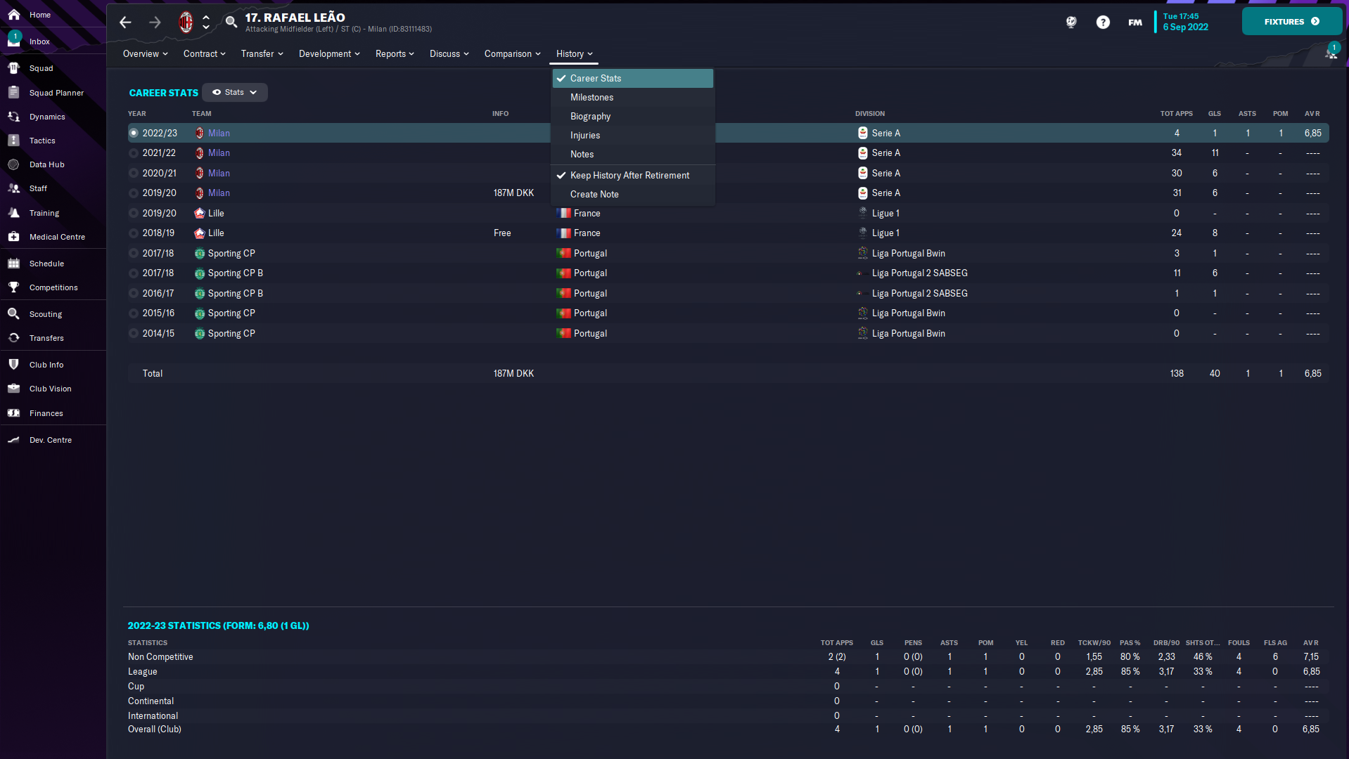 Player career stats (History menu) - Skinning Hideout - Sports ...