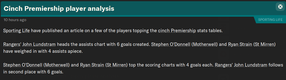 Player Competition Stats - clean sheets / goals per minute - Match ...