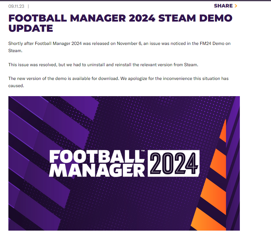 FOOTBALL MANAGER 2024 STEAM DEMO UPDATE - All Other Issues - Sports ...