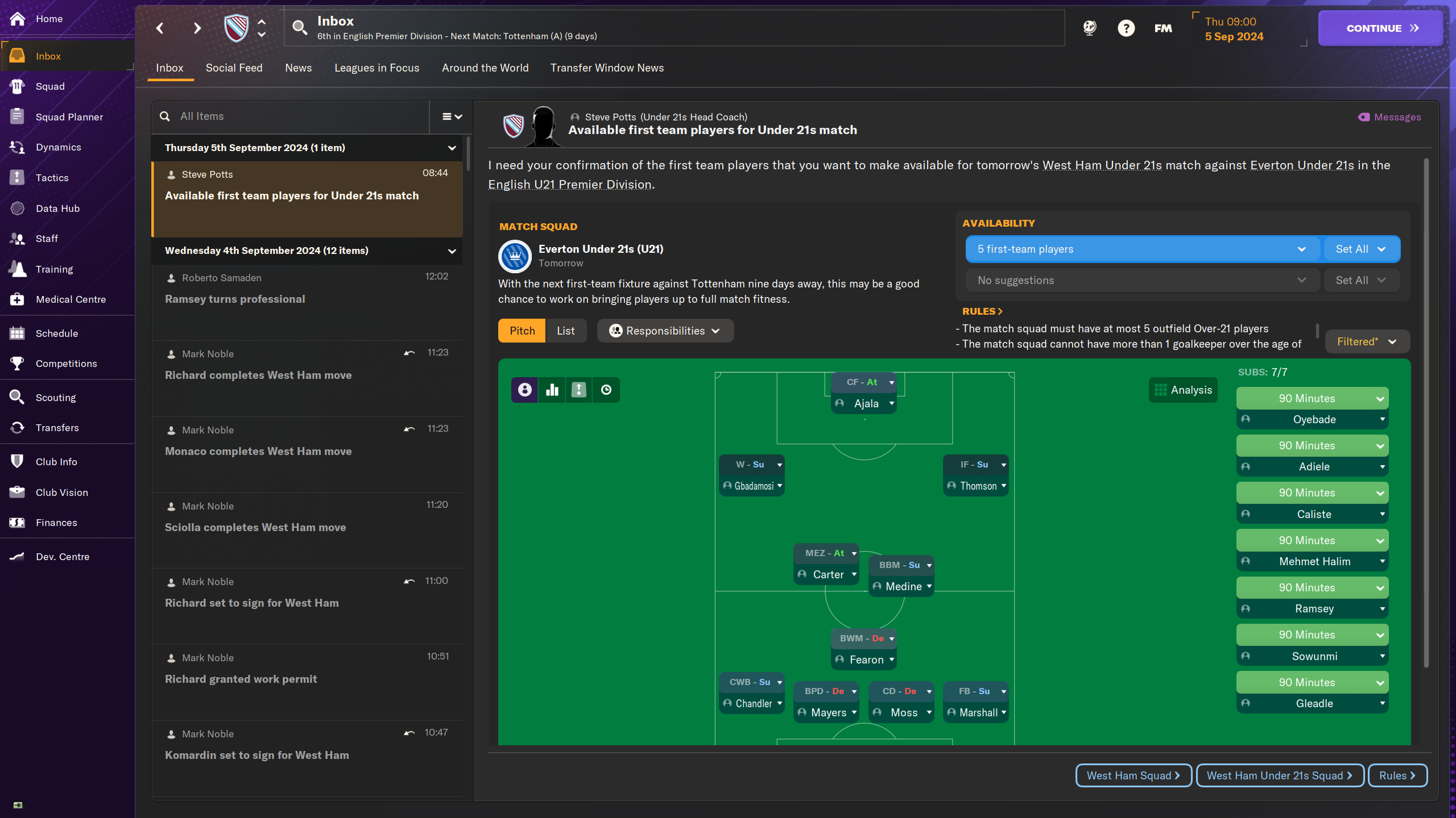 First team players chosen to play for U21s are not added to team - User ...
