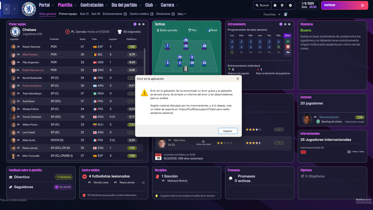 Serious error when trying to access the first-team squad. - Advanced ...