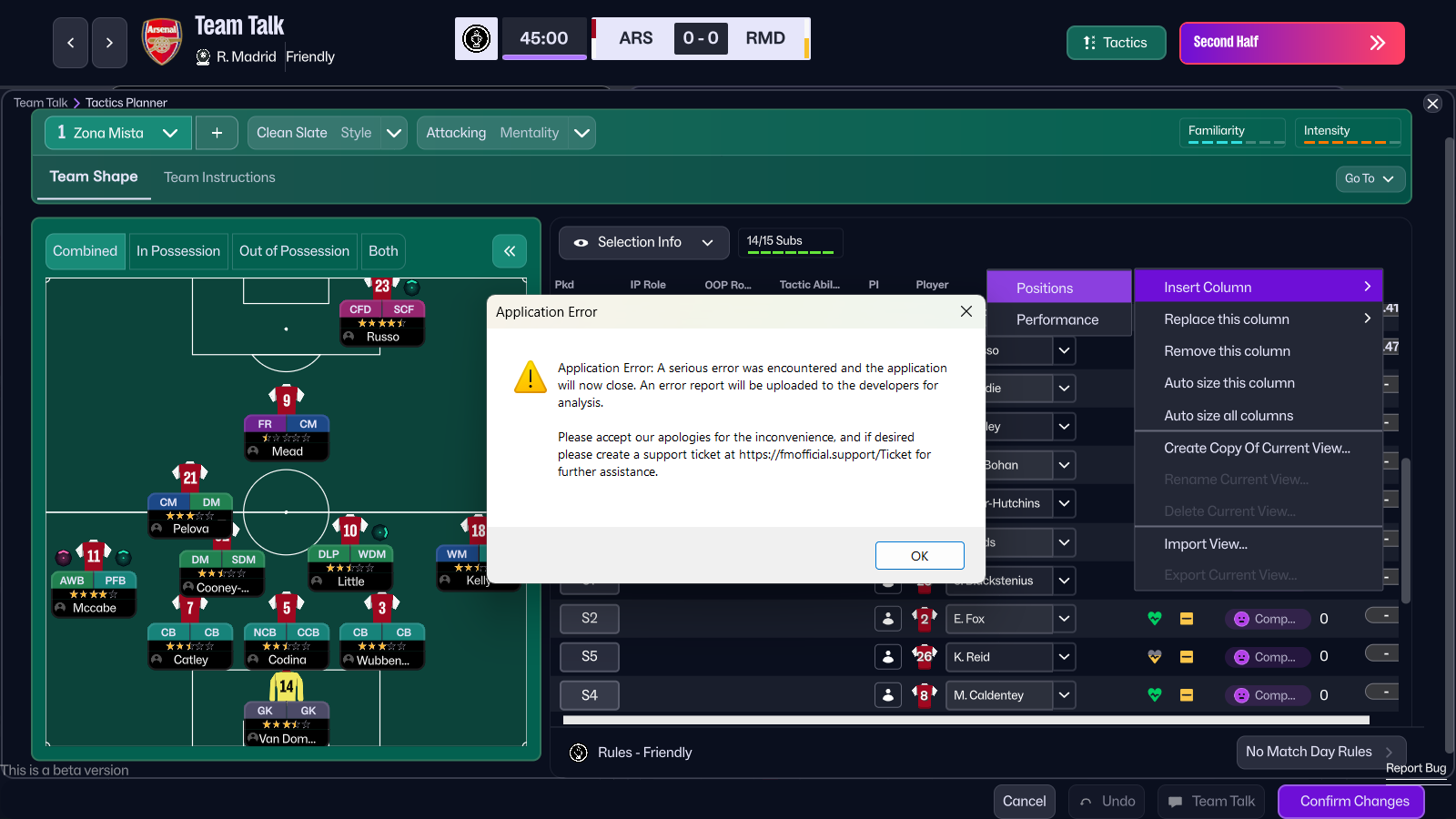 unable to Customize the columns in tactics screen - Advanced Access ...