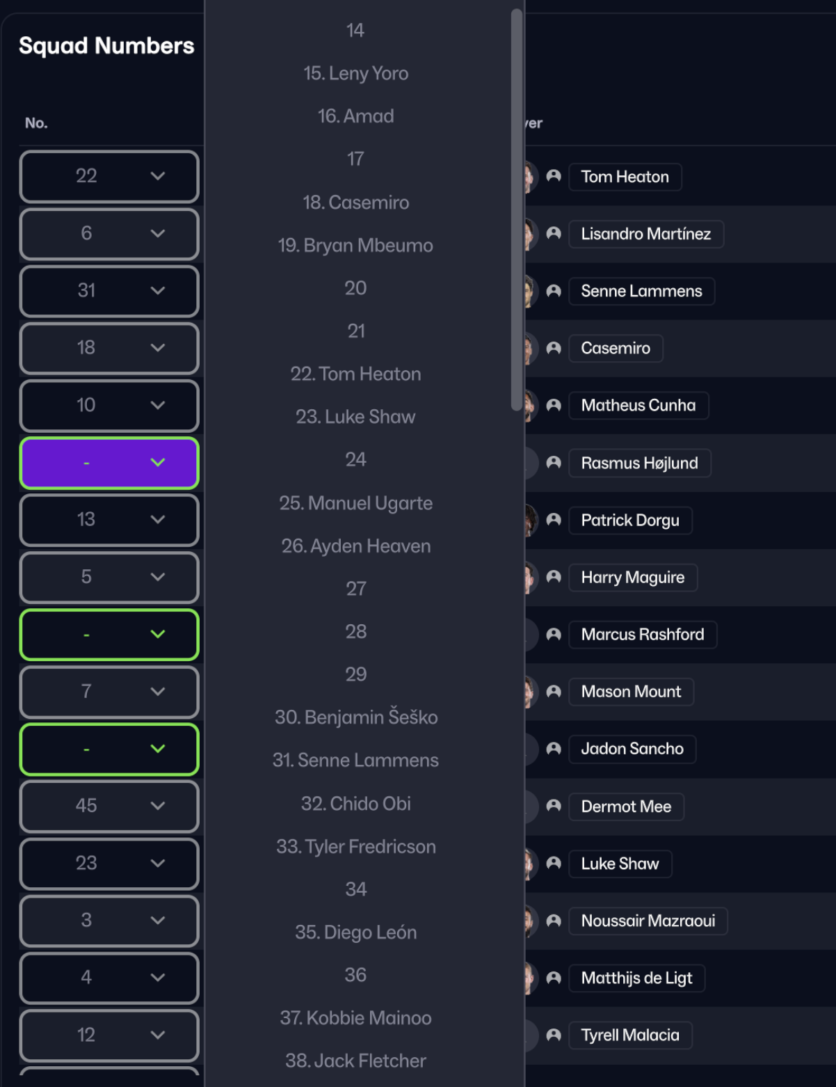 Unable to select a players squad number - Squad UI Issues - Sports ...