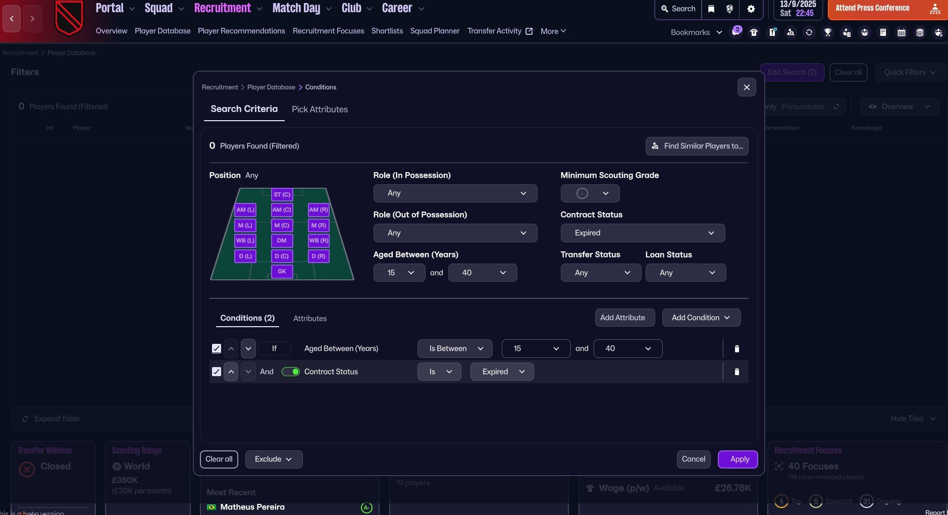 0 players showing in Player Database with Expired contract status ...