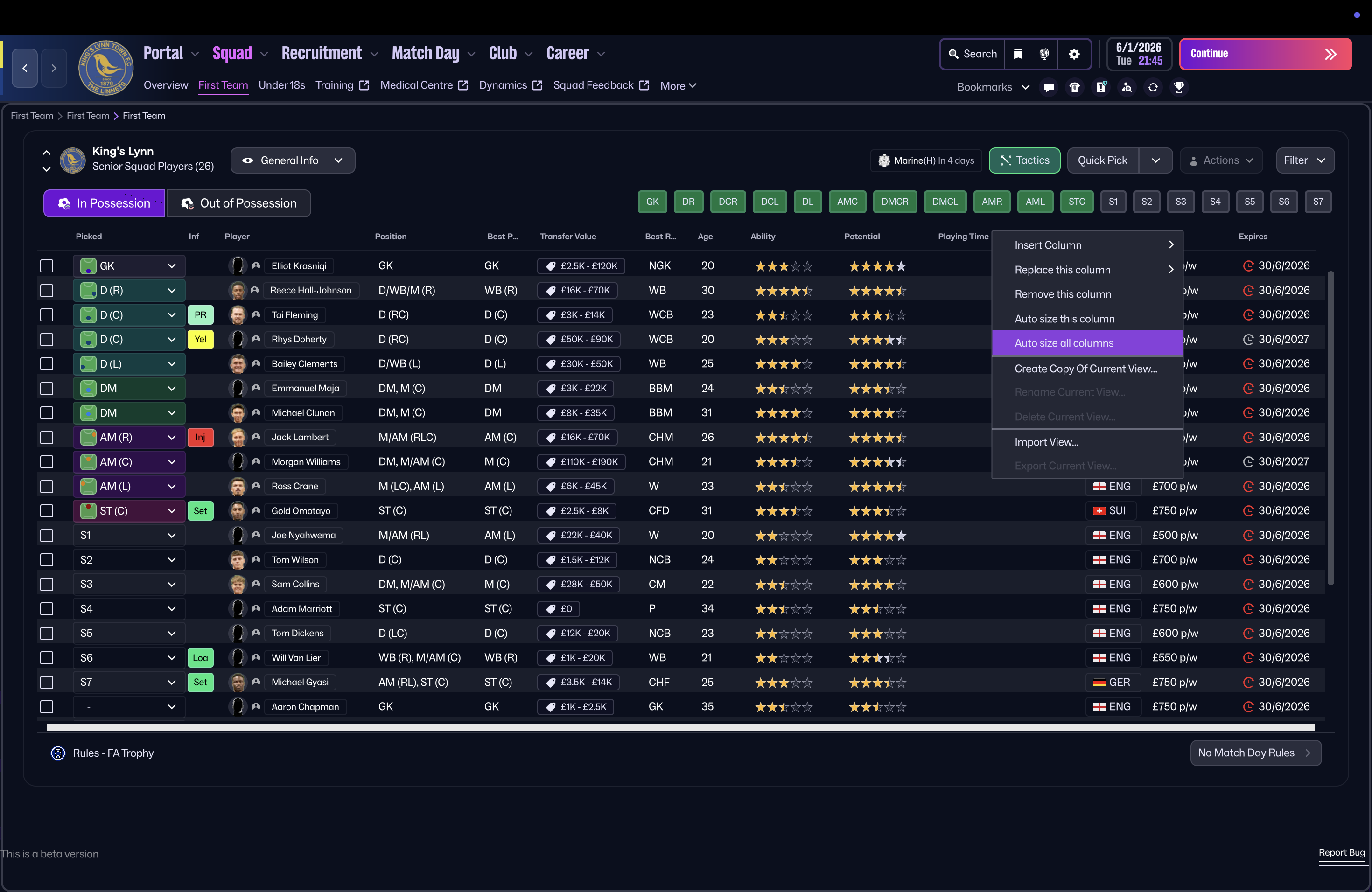 Auto Size All Columns - Squad View - Squad UI Issues