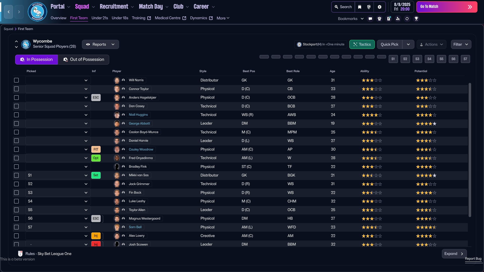 First team positions not listed - Squad UI Issues - Sports Interactive ...