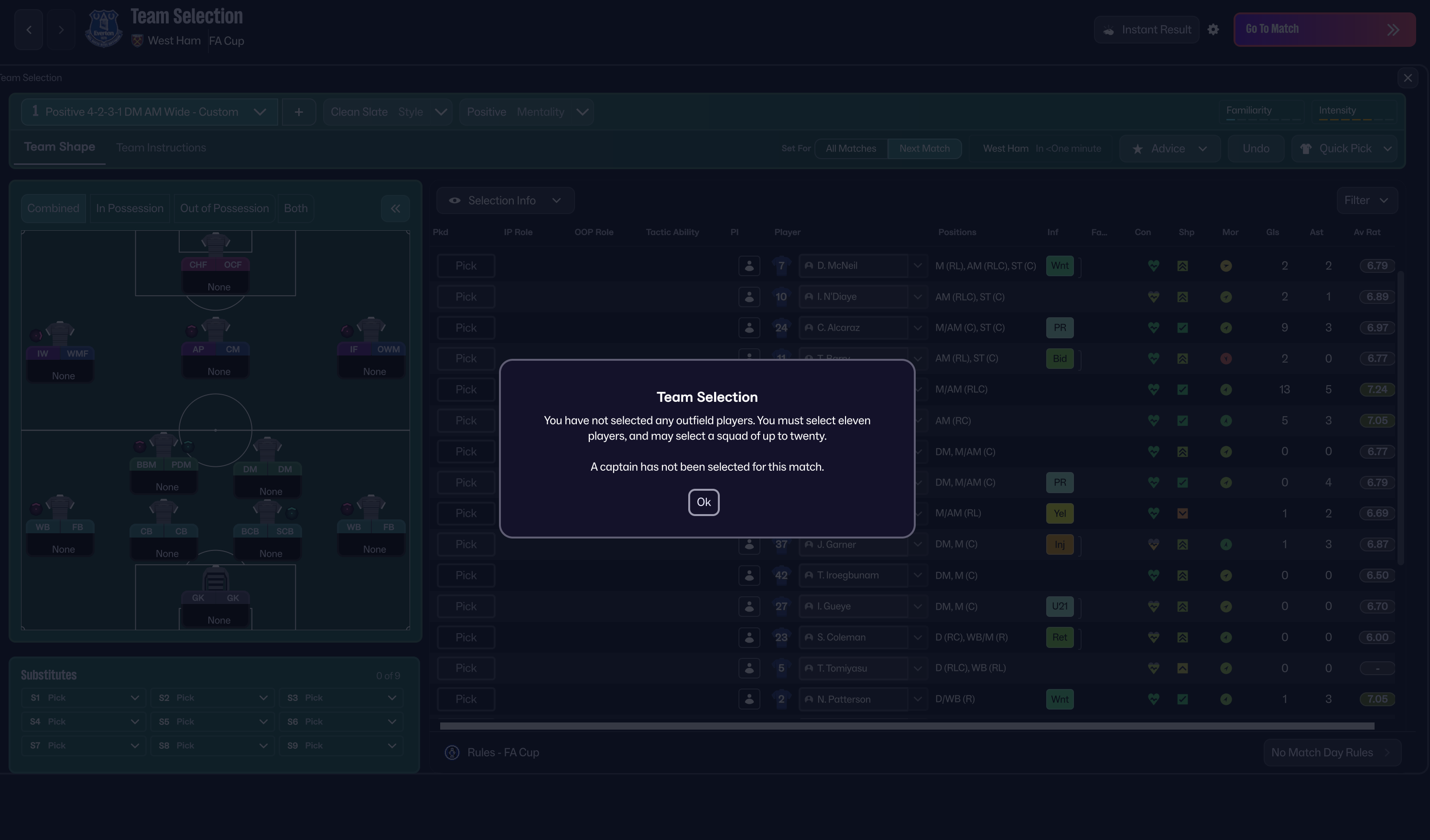 Unable to Select a starting eleven - Gameplay - Sports Interactive ...