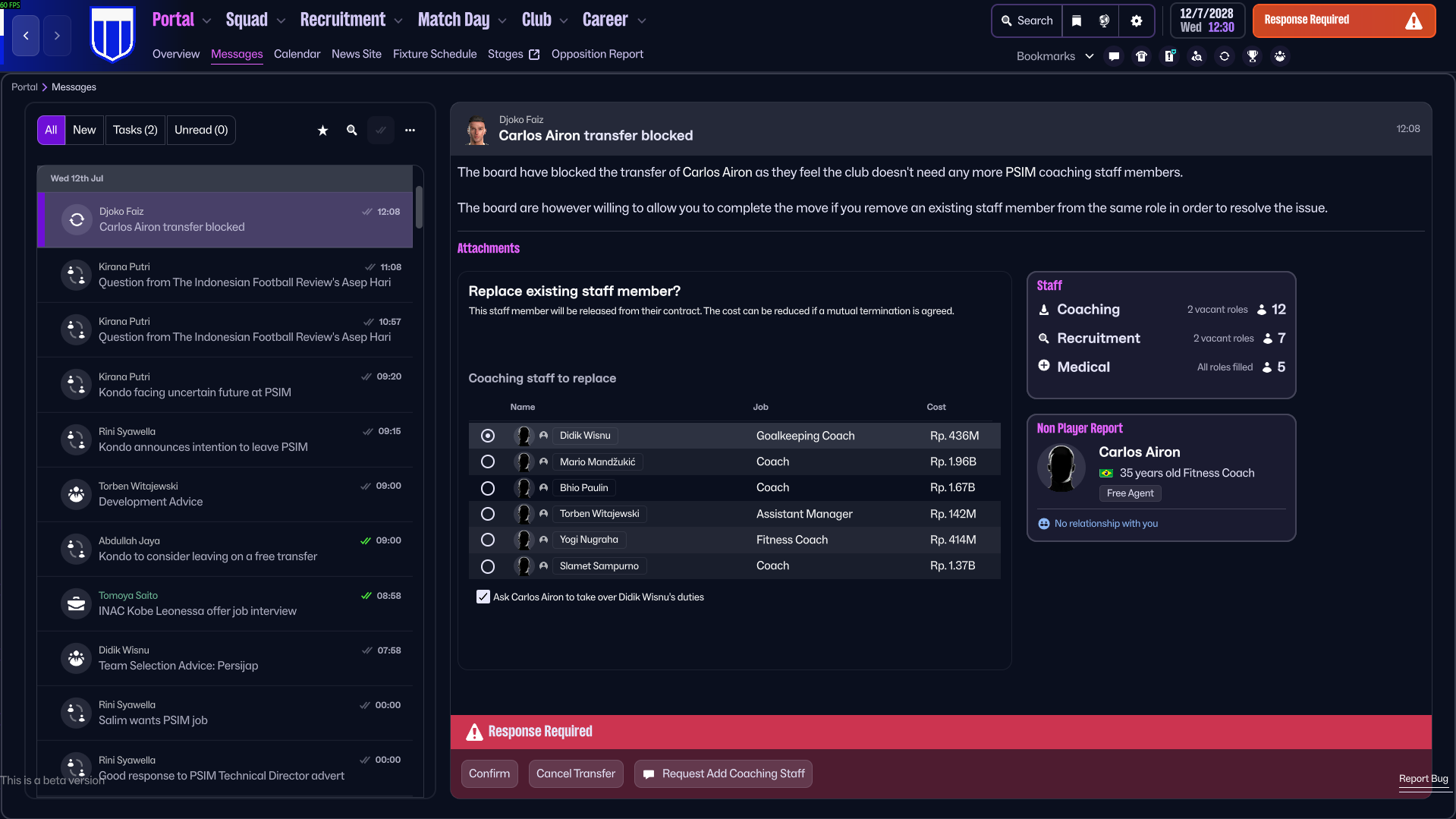 Cannot sign staff eventhough i have vacancy - Player & Staff ...