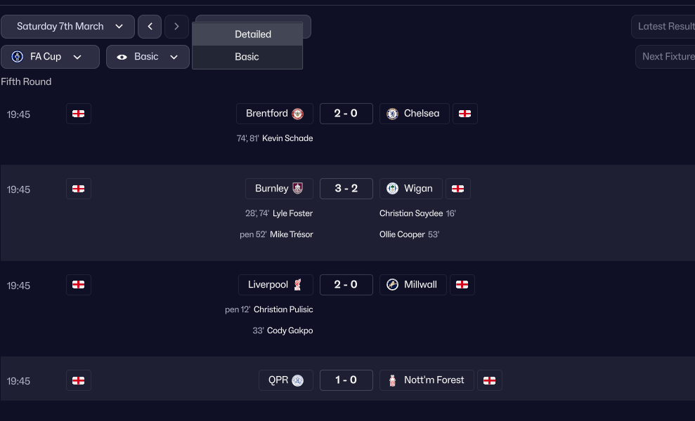 Fixture View for competitions - Basic and Detailed options are bugged ...