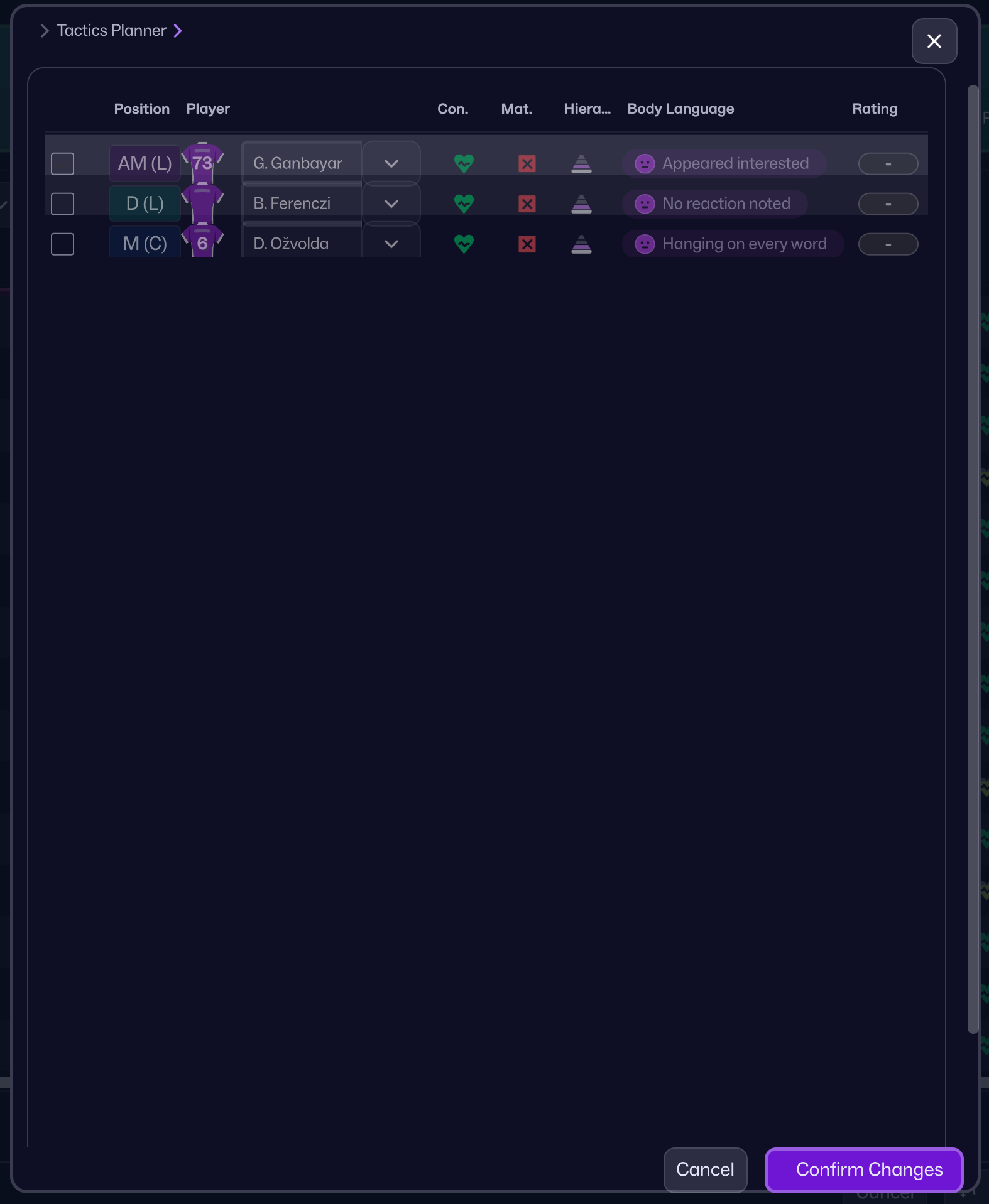 Can't select players to talk to when subbed in - Match Day (Tactics) UI ...