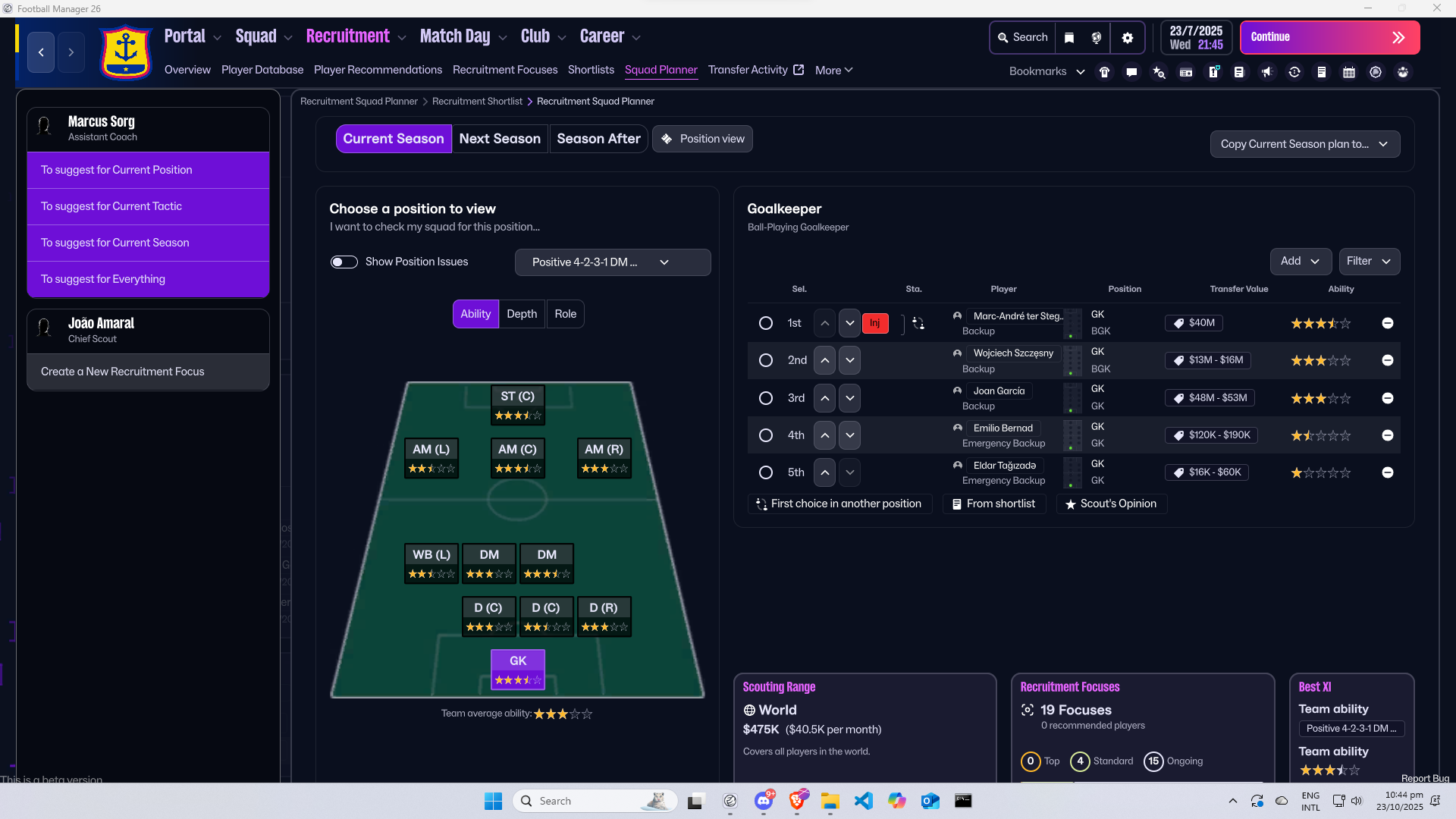 Squad Planner "Add" button only shows Shortlist and Senior Team ...