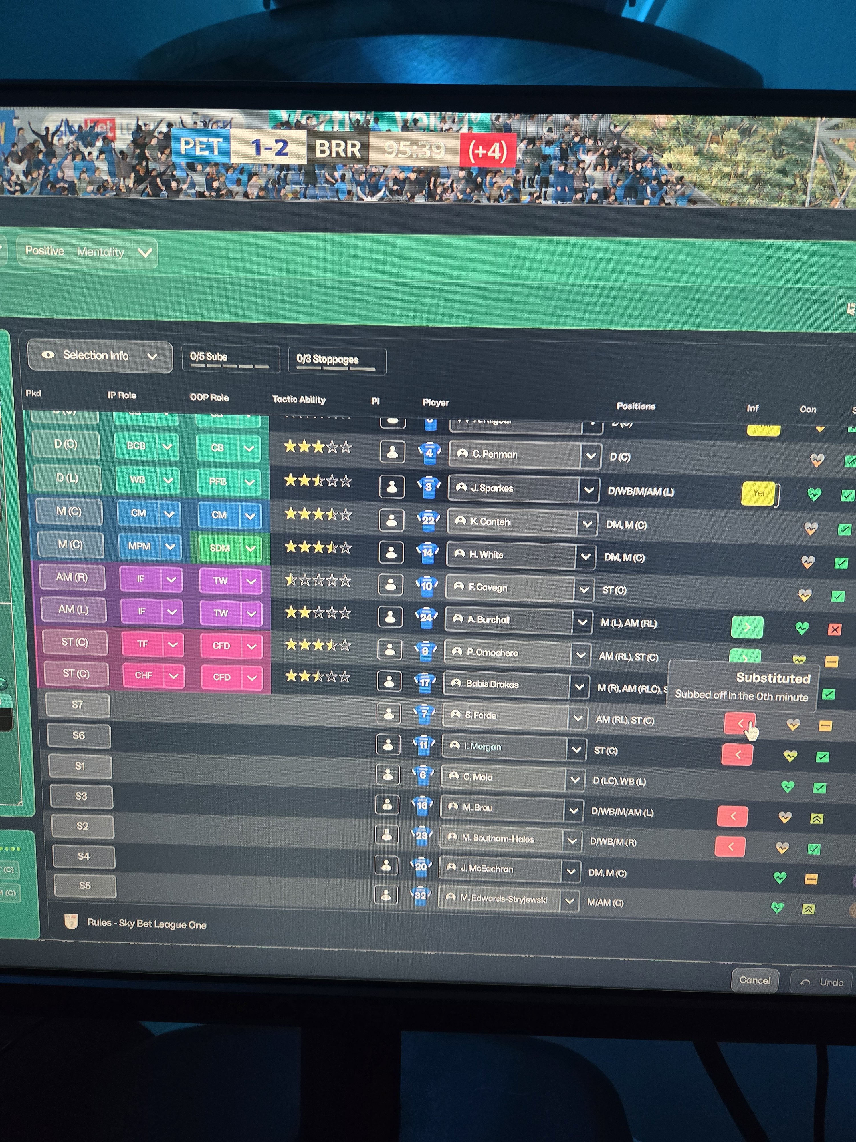 Moving player positions and making a substitute counted towards another ...