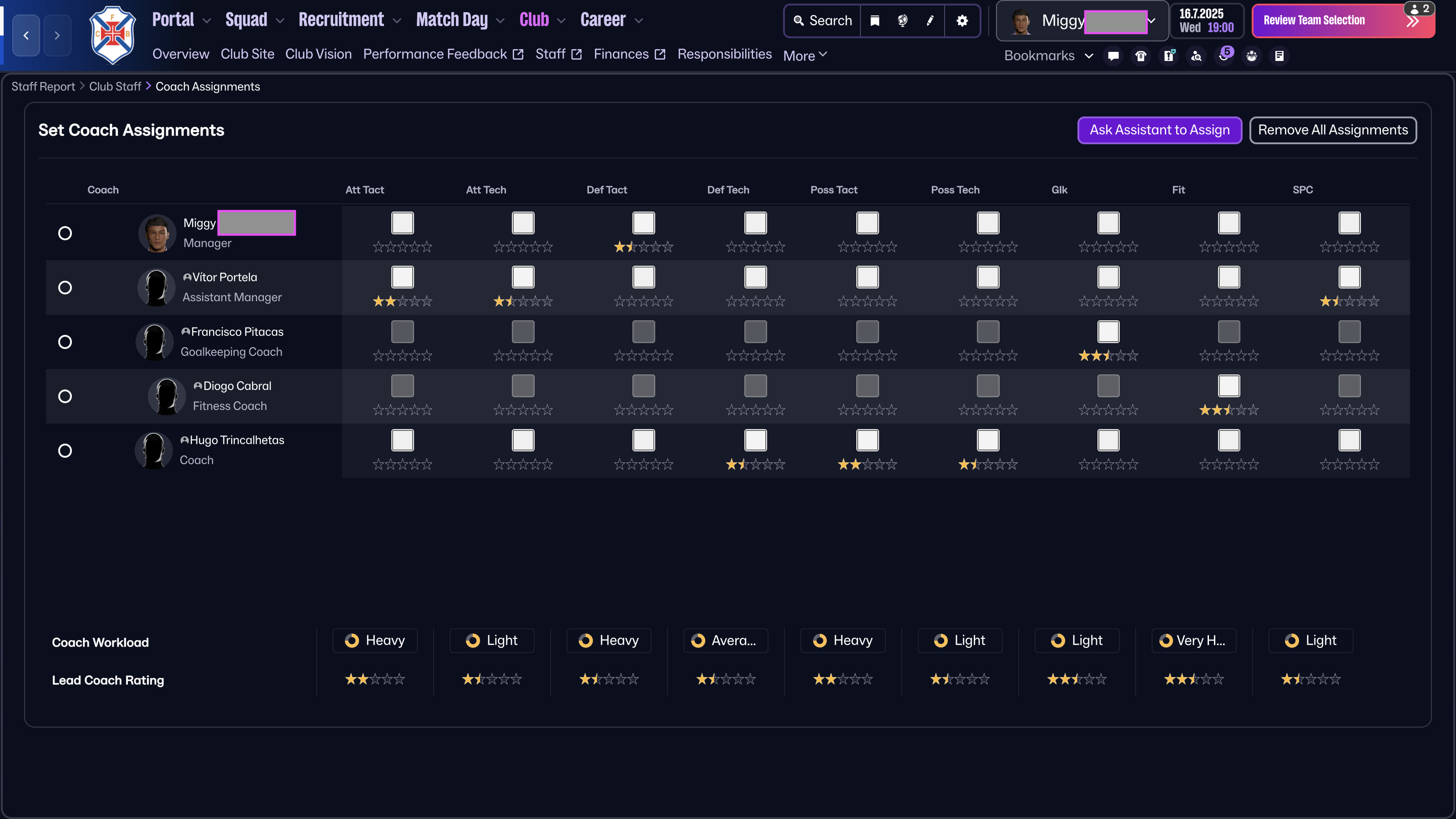 Set Coach Assignments Tick Marks Disappear - General UI Issues