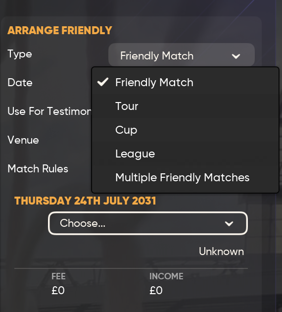 Arrange Friendly Match - Options Missing - General UI Issues - Sports ...