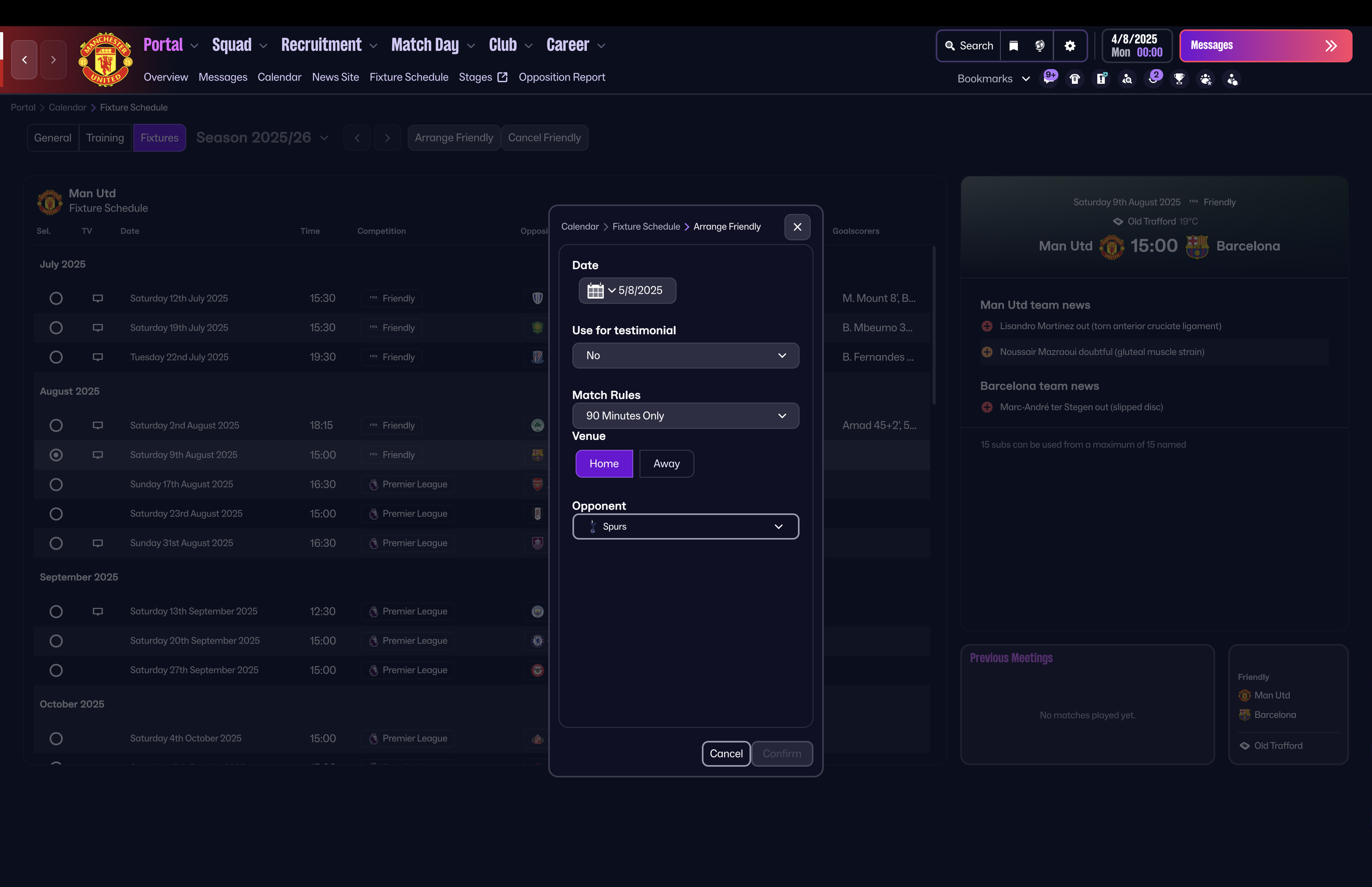 Arrange Friendly Match - Options Missing - General UI Issues - Sports ...