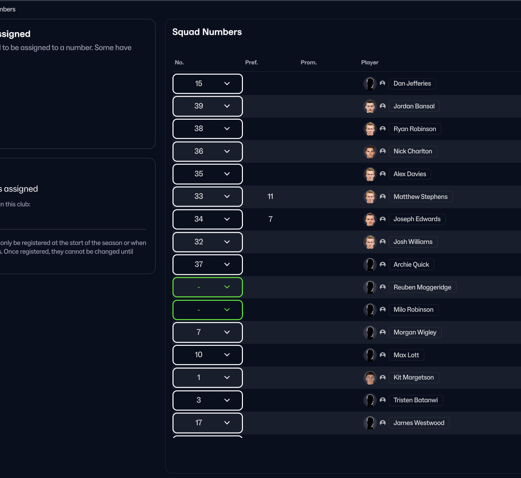 Squad Number page doesn't allow sorting by Squad Number - Squad UI Issues