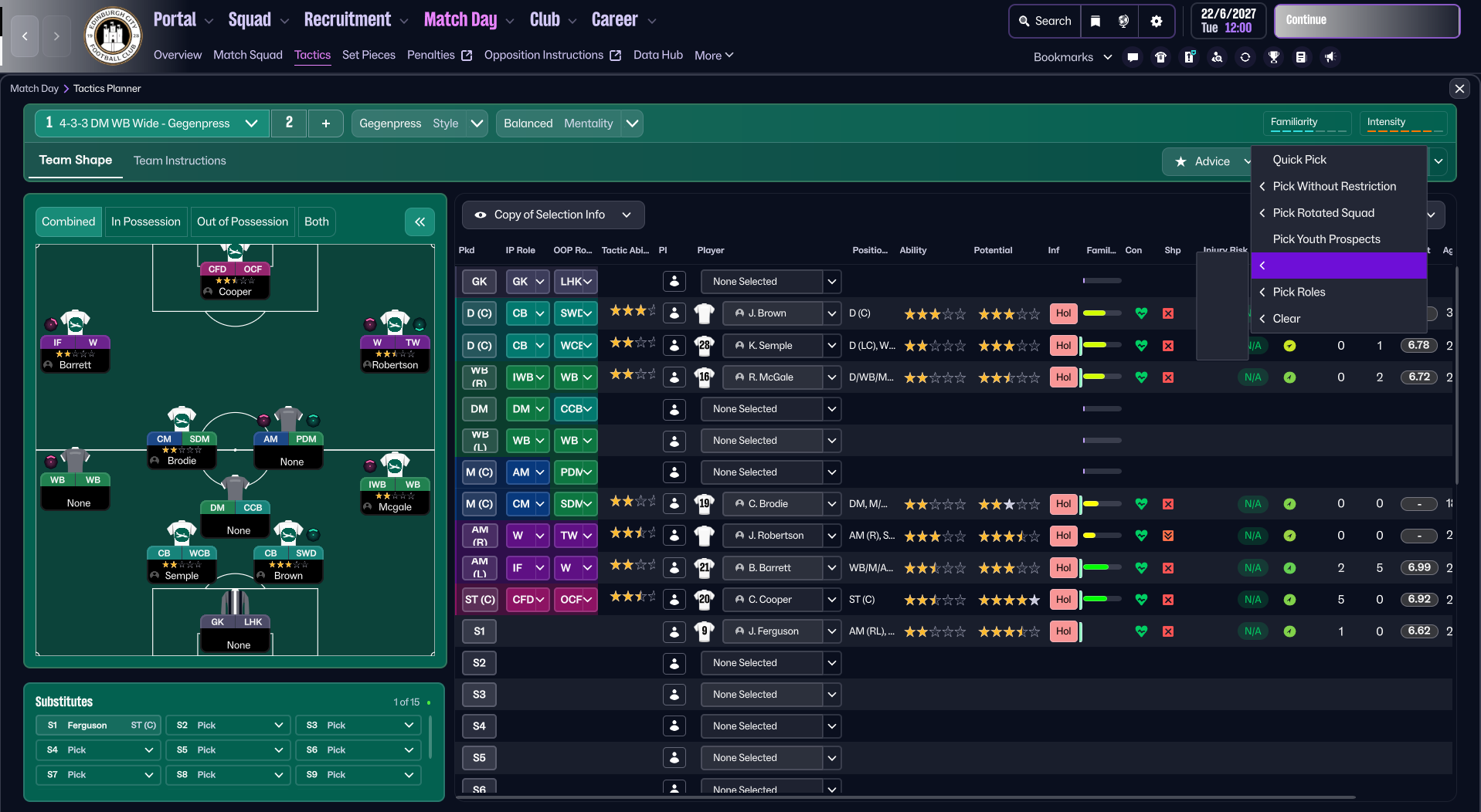 Dropdowns not working, save team selection and player comparison, non ...