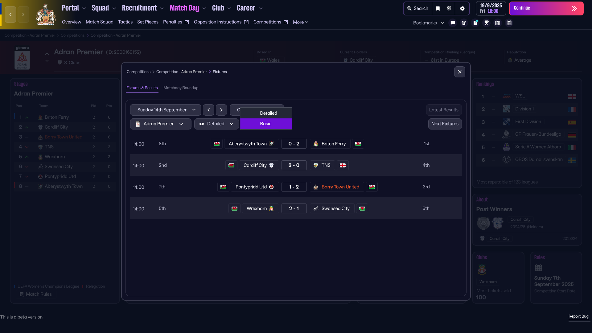 Competition Fixtures "Basic" and "Detailed" have their labels swapped ...