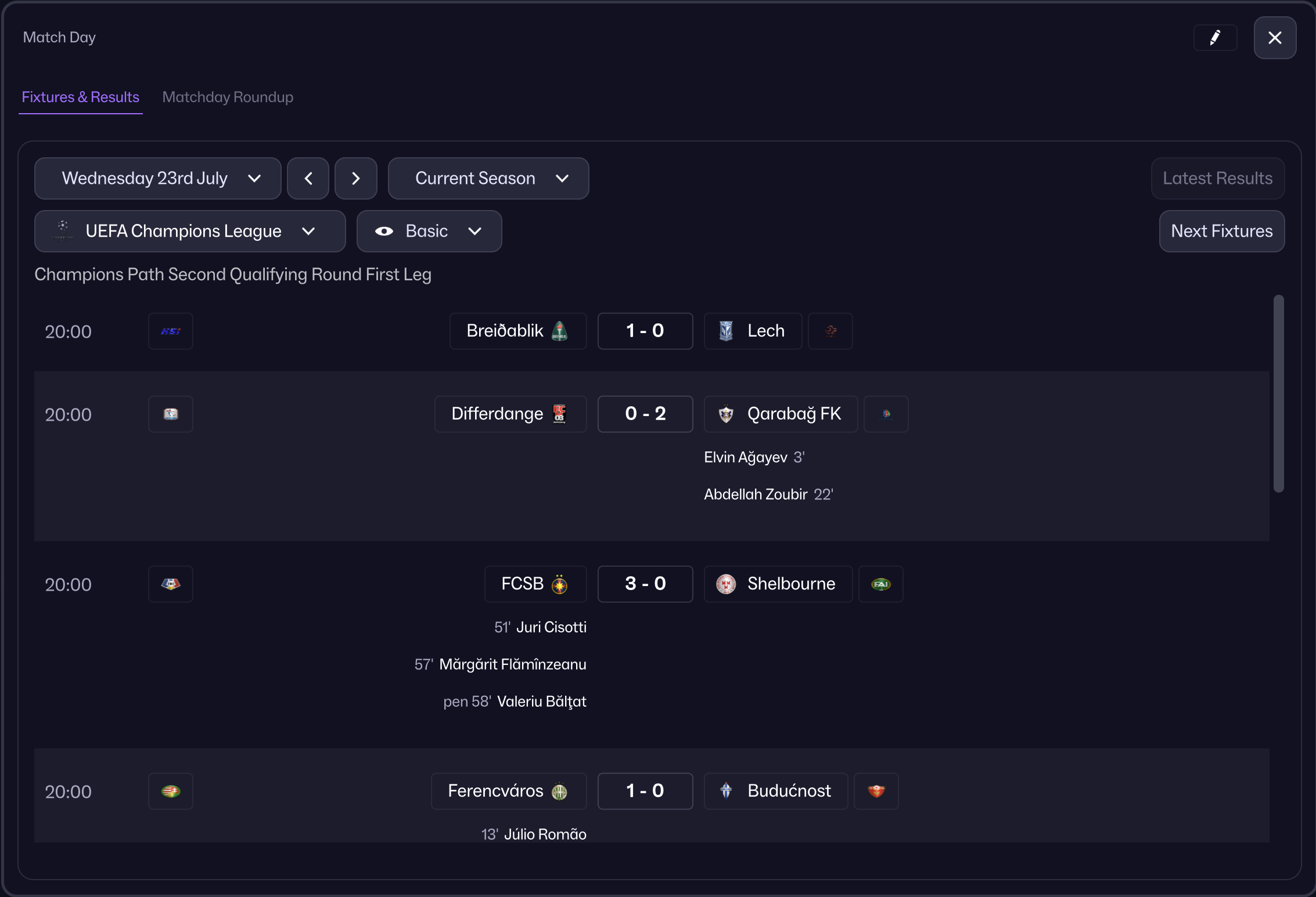 [MAC] - Fixture results modal basic/detailed dropdown issues - General ...