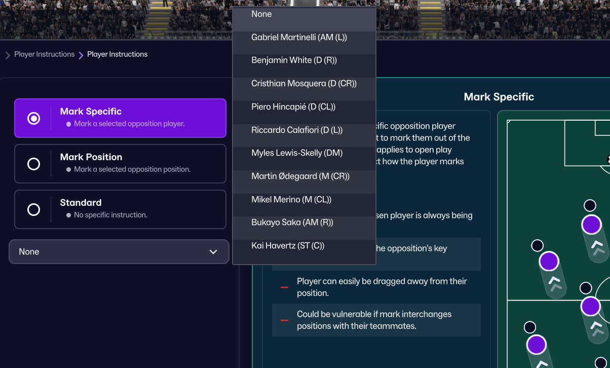 Mark position does not immediately give a list of players to mark ...