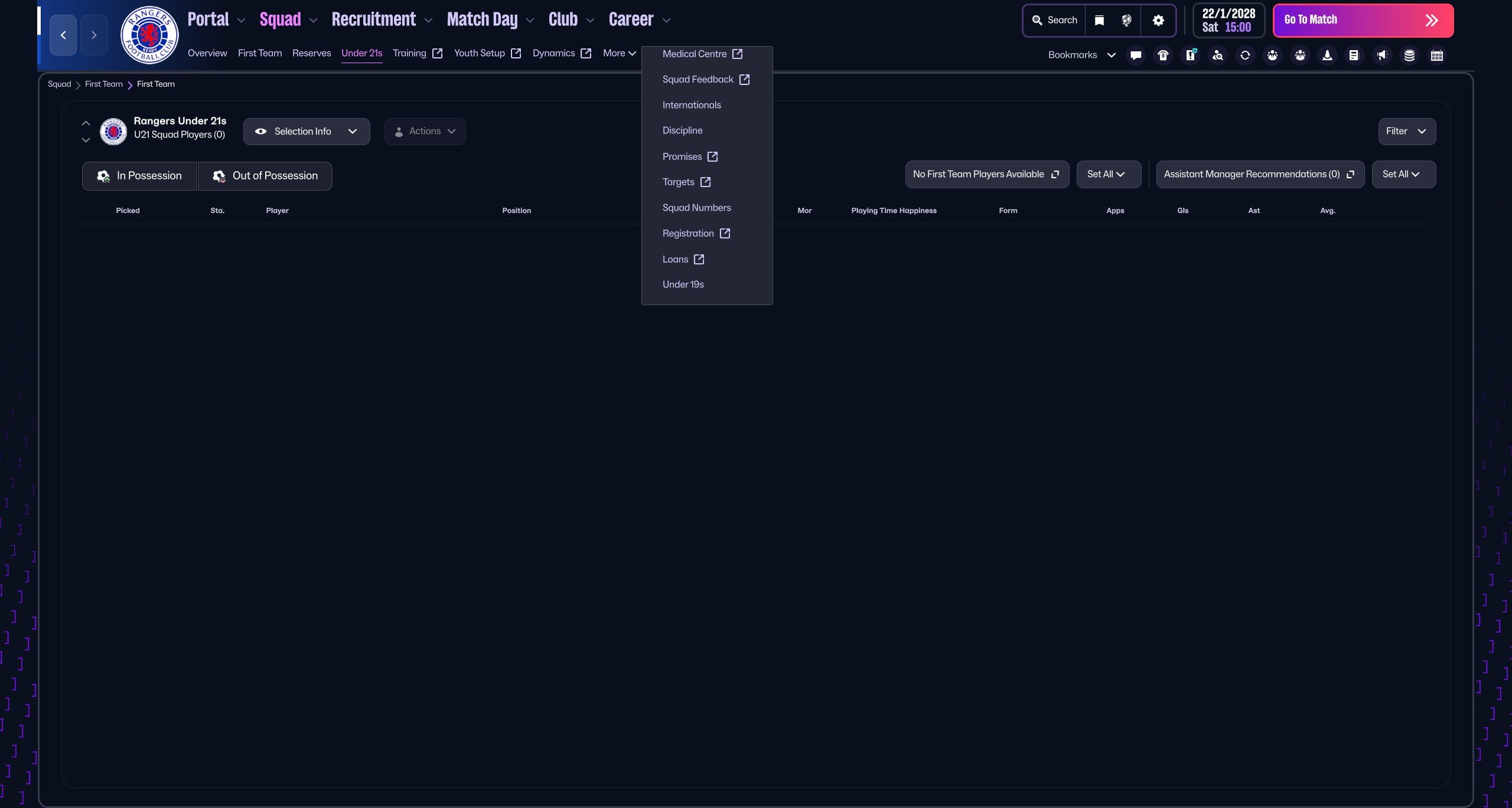 Under 19 squad tab - Squad UI Issues