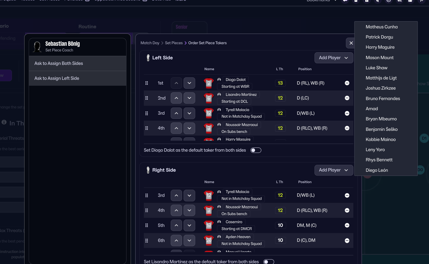 Show player attribute for throwing in set piece set up and Assistant ...