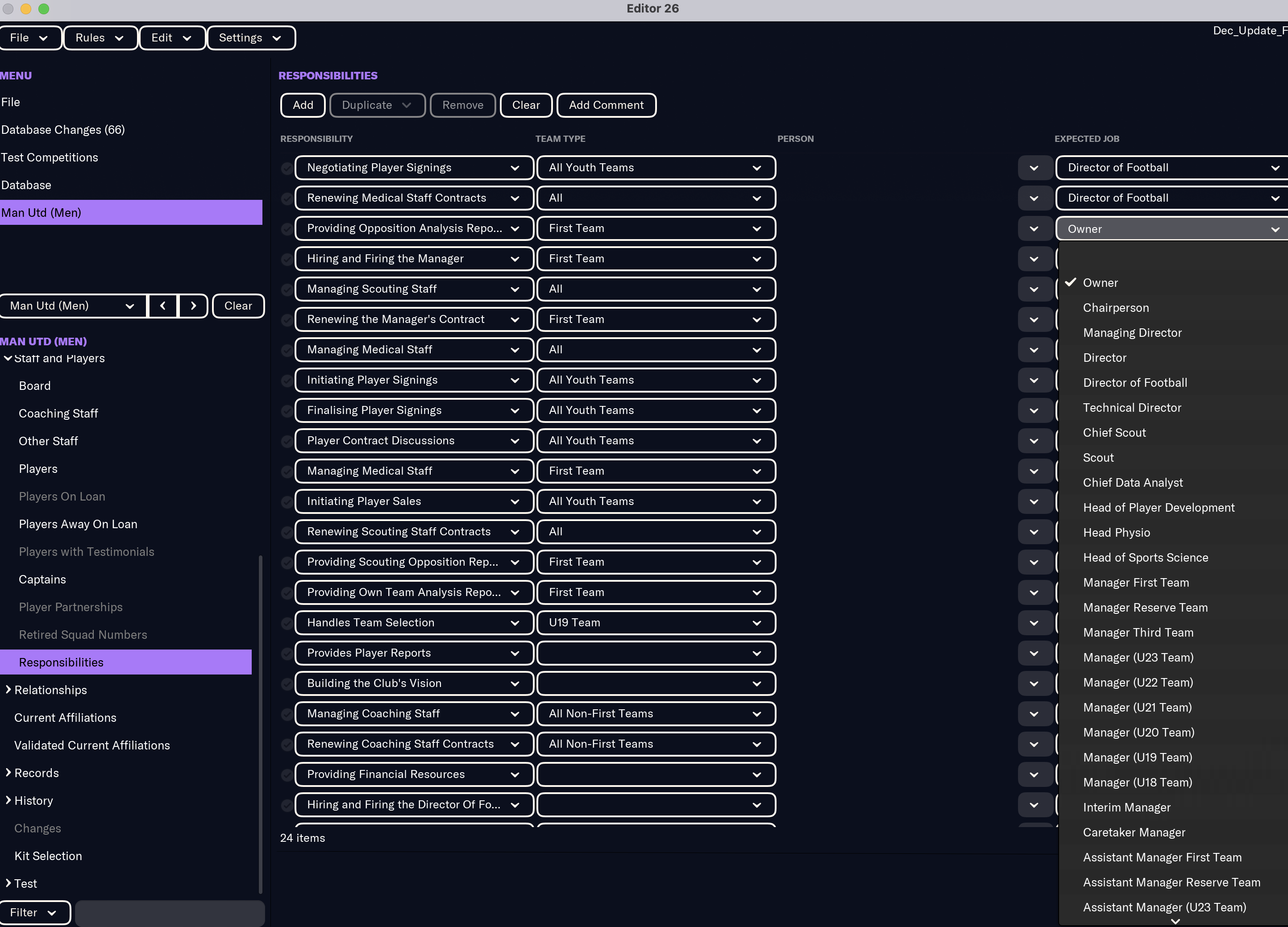 Job list in Responsibilities doesn't match the in-game staff roles ...